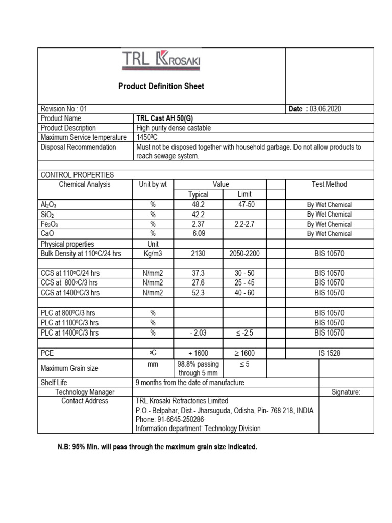 Data Sheet TRL Cast AH 50 (G) | PDF | Building Materials | Building Engineering