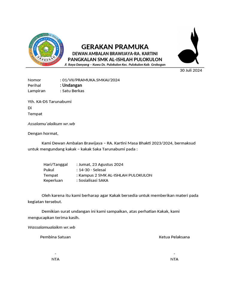 Surat Undangan Sosialisasi Saka | PDF