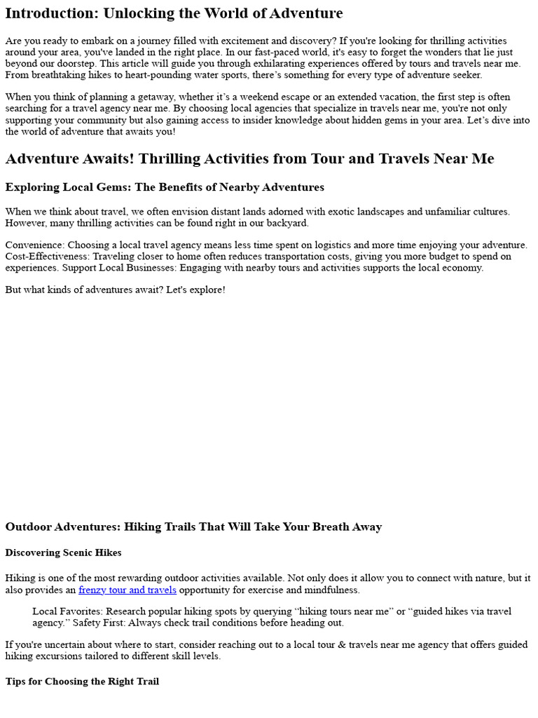 "Adventure Awaits! Thrilling Activities From Tour and Travels Near Me ...
