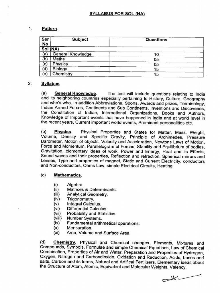 Syllabus For Sol Na | PDF