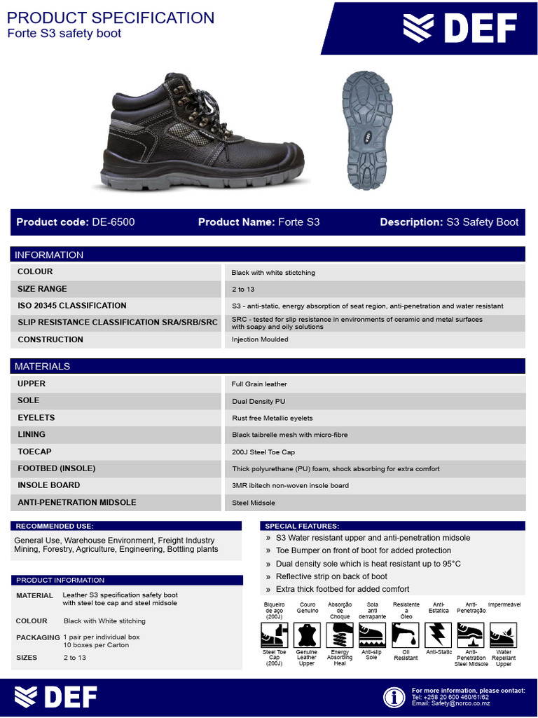Forte S3 Safety Boot Specifications | PDF | Shoe | Boot