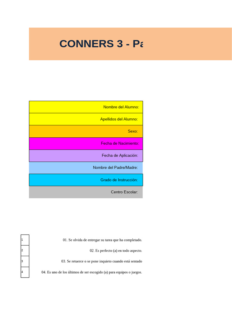 Conners 3: Evaluación para Padres | PDF | Desorden hiperactivo y ...