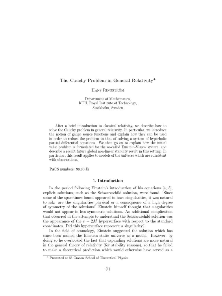 The Cauchy Problem in General Relativity | PDF | General Relativity | Universe