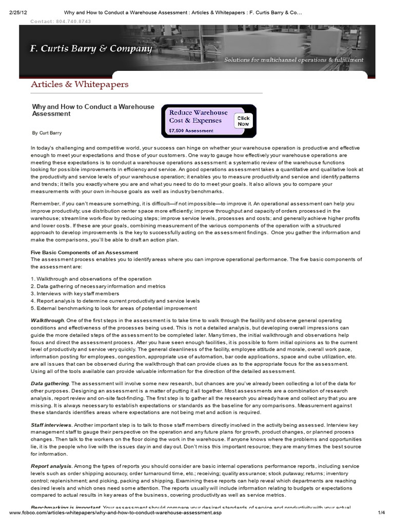 Warehouse Assessment Guide | PDF | Labour Economics | Warehouse