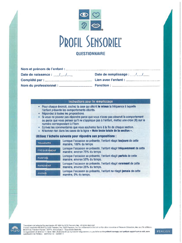 Questionnaire Profil Sensoriel | PDF
