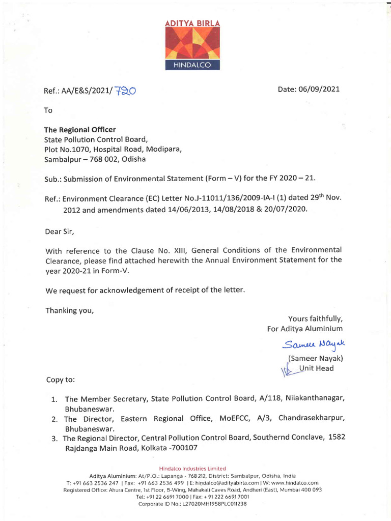 Aditya Aluminium-Environment-Statement-Form-V | PDF | Waste | Waste ...