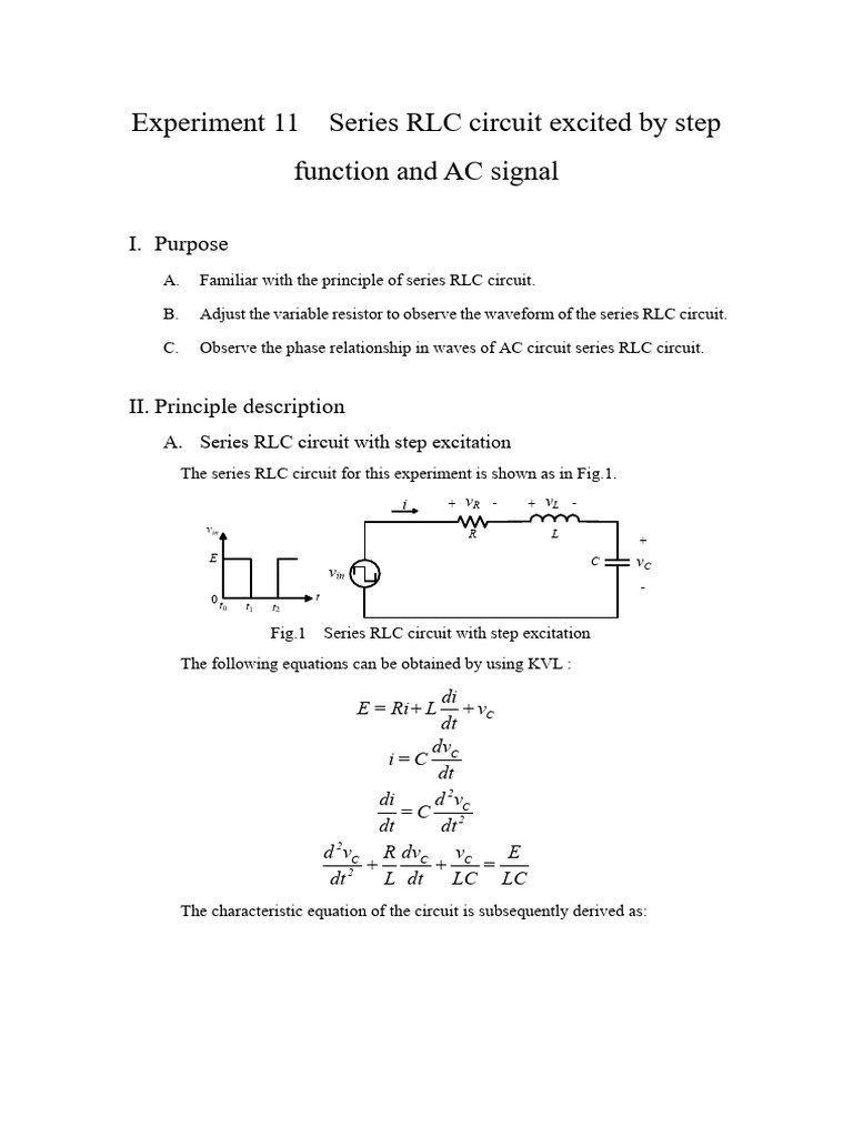 Experiment 11 Series RLC Circuit Excited by Step Function and AC Signal ...