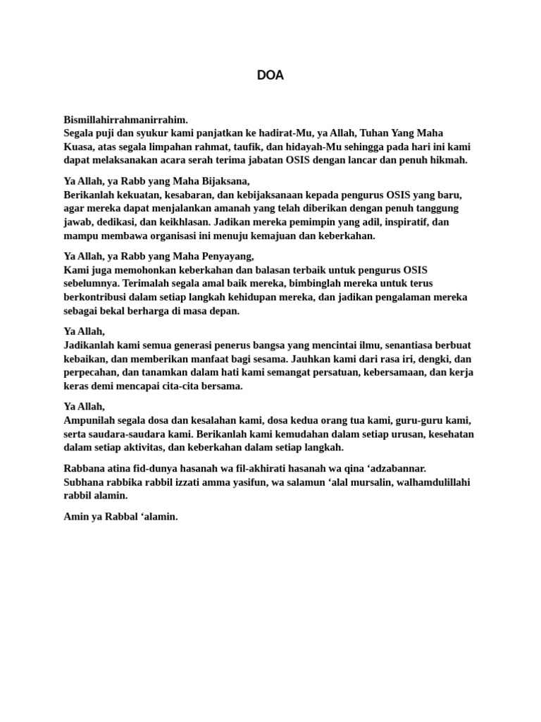 DOA SUSUNAN ACARA | PDF