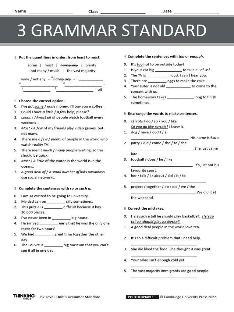 B2 Grammar Exercises: Quantifiers & More | PDF