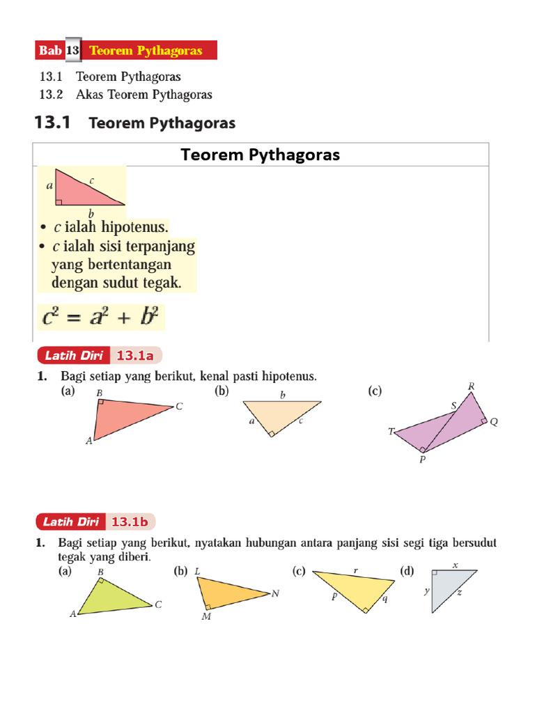 T1 Bab 13 Teorem Pythagoras | PDF