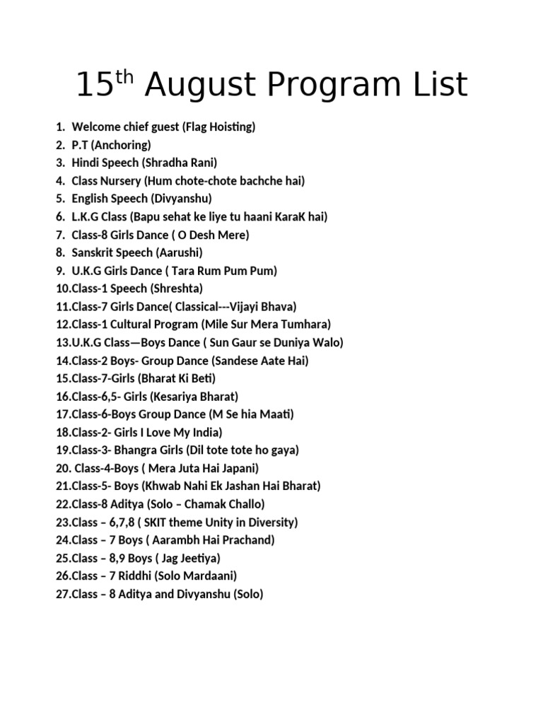15th August School Program Schedule | PDF
