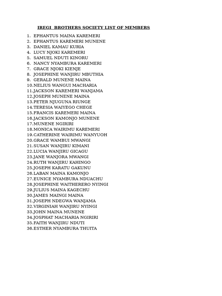 Iregi Brothers Society List of Members.. | PDF