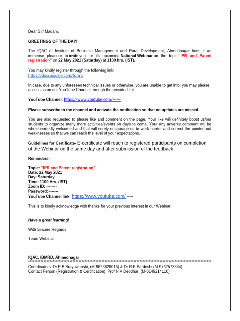 Invitation-IPR webinar | PDF