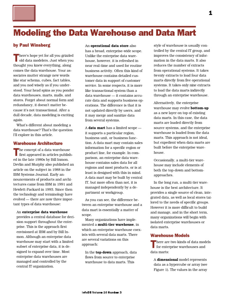 Modeling The Data Warehouse and Data Mart | PDF | Data Warehouse | Databases