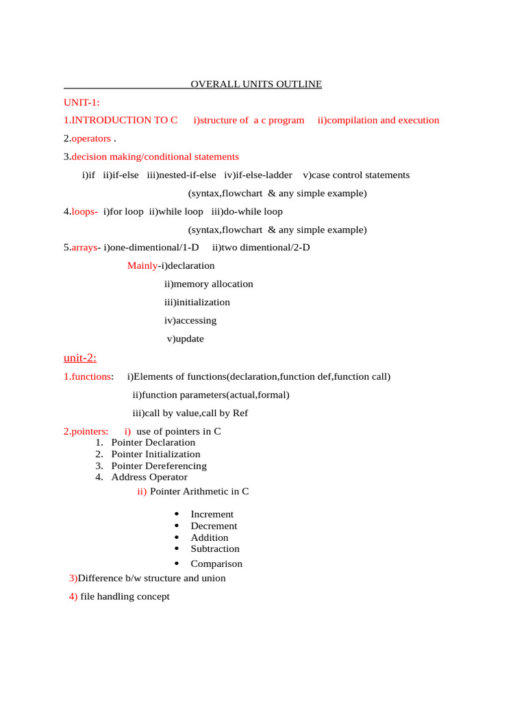 Overall Units Outline | PDF | Pointer (Computer Programming) | Algorithms