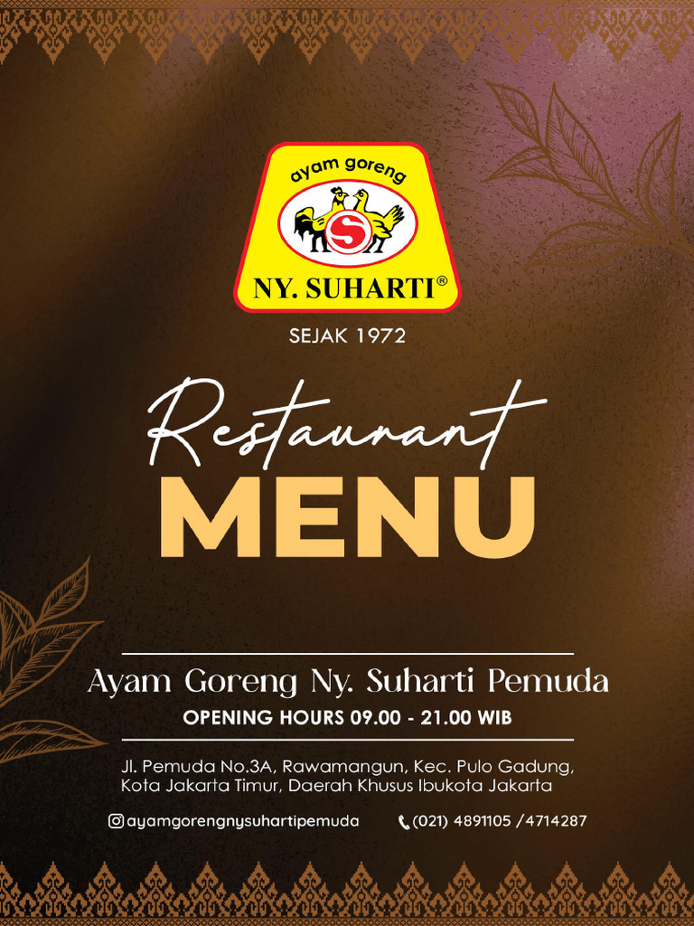 Ayam Goreng Ny Suharti Pemuda - Restaurant Menu | PDF