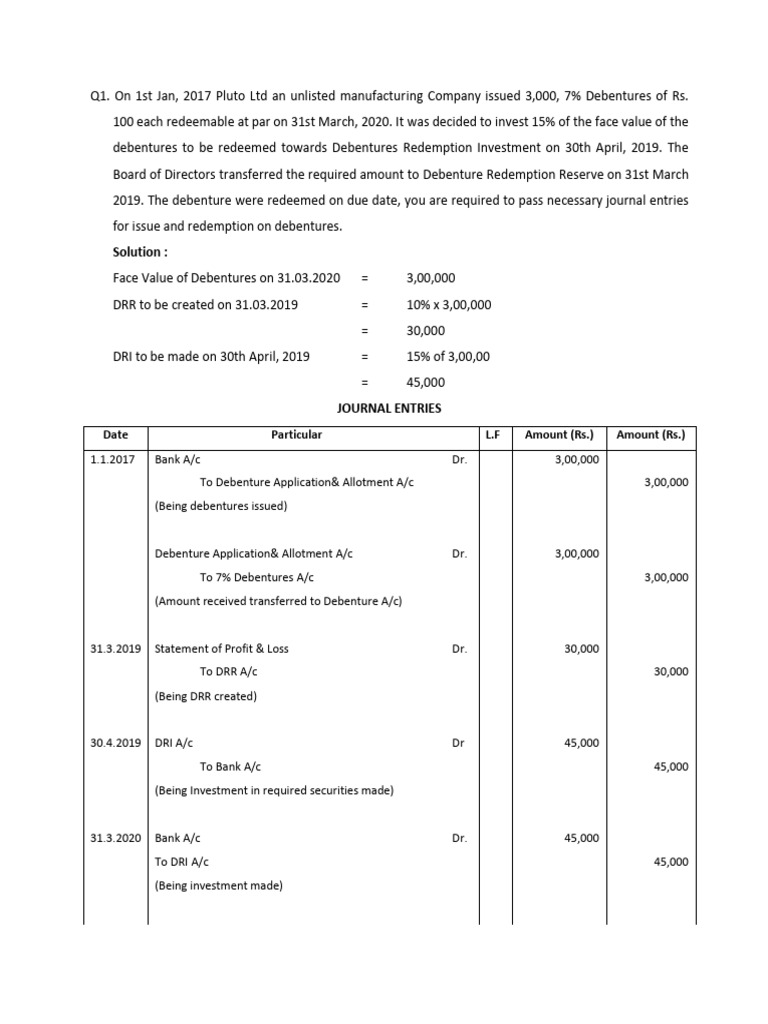 Journal Entries for Debenture Redemption | PDF | Debenture | Securities ...