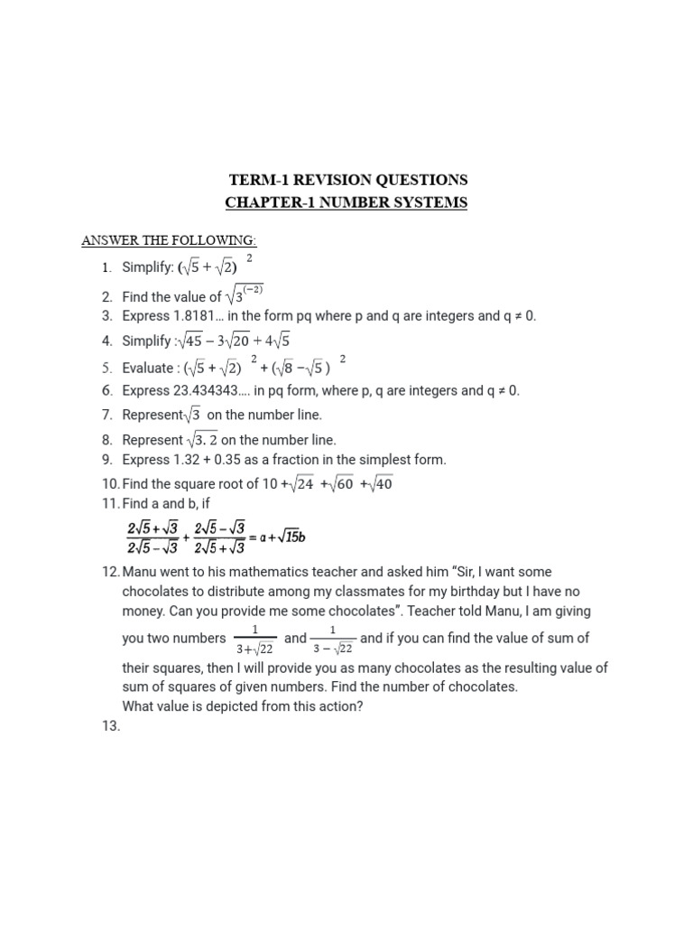 Term-1 Revision Questions | PDF