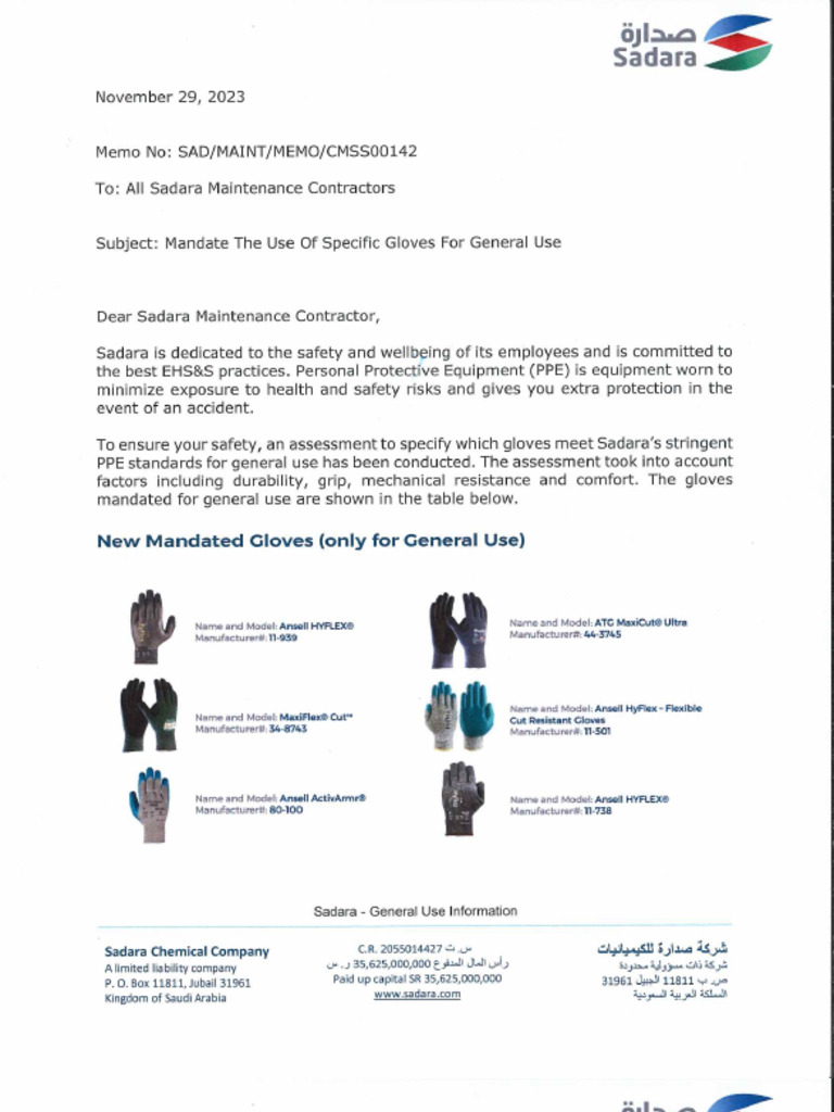 Sadara Glovrs Memo 2024 | PDF