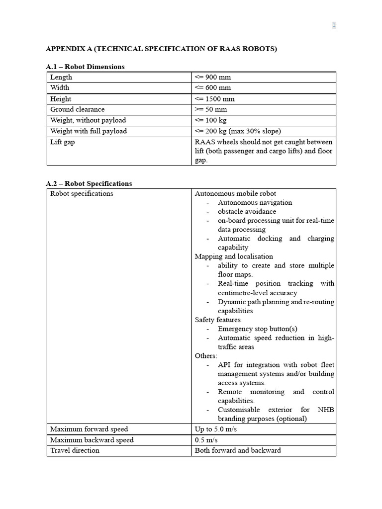 10 Appendix A (Robot Specifications) | PDF | Video | Film And Video Technology
