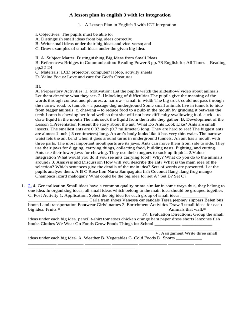 A Lesson Plan in English 3 With Ict Integration | PDF | Ant | Mouth
