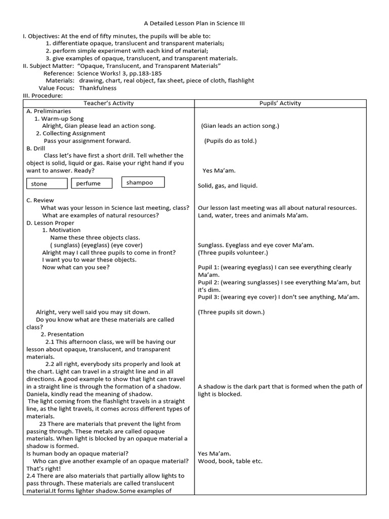 Detailed Lesson Plan in Science III | PDF | Glasses | Optics