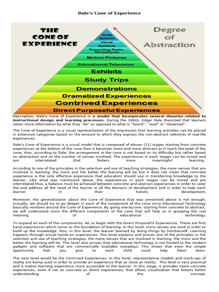 THE CONE OF EXPERIENCE BY EDGAR DALE | PDF | Learning | Educational ...