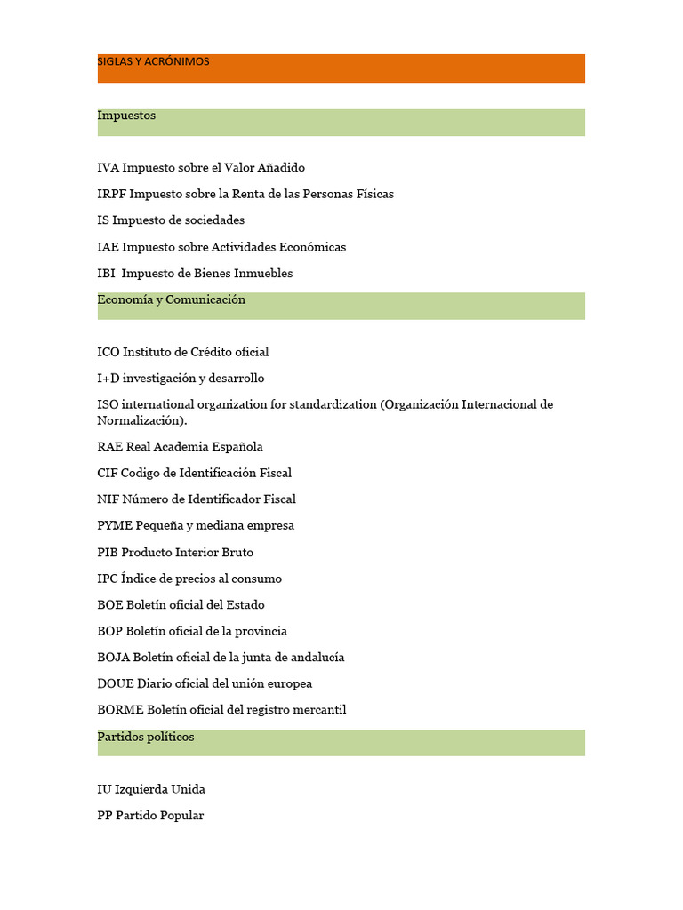 Siglas y Acrónimos Comunes en España | PDF | España