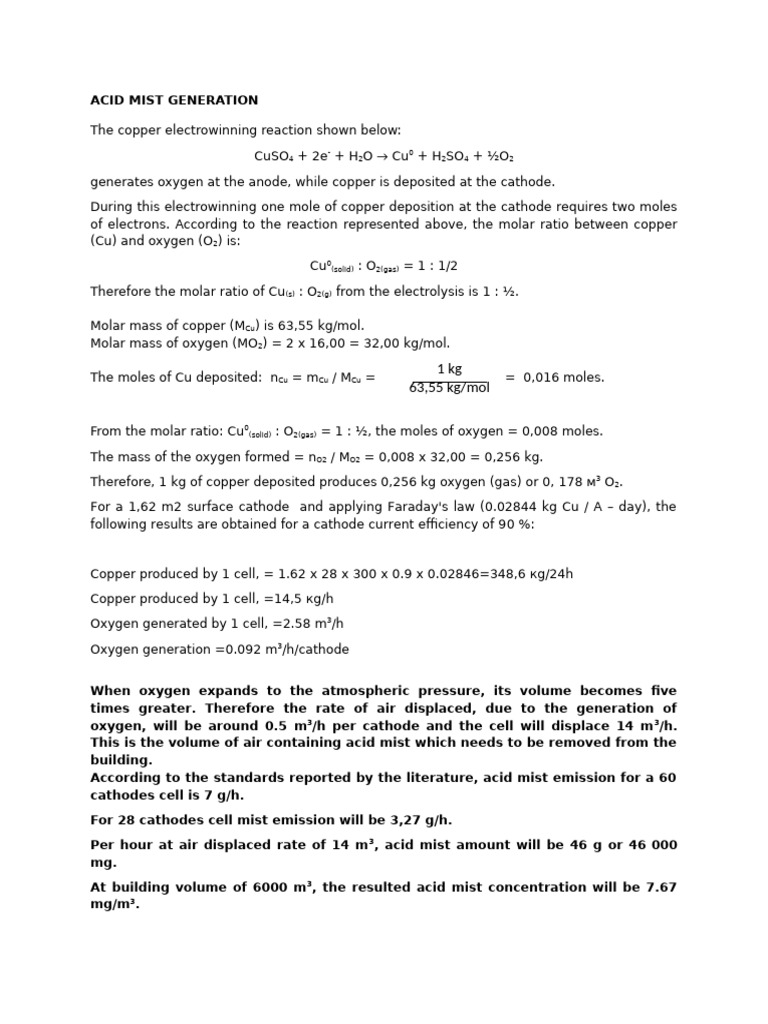Acid Mist Generation Calculation | PDF