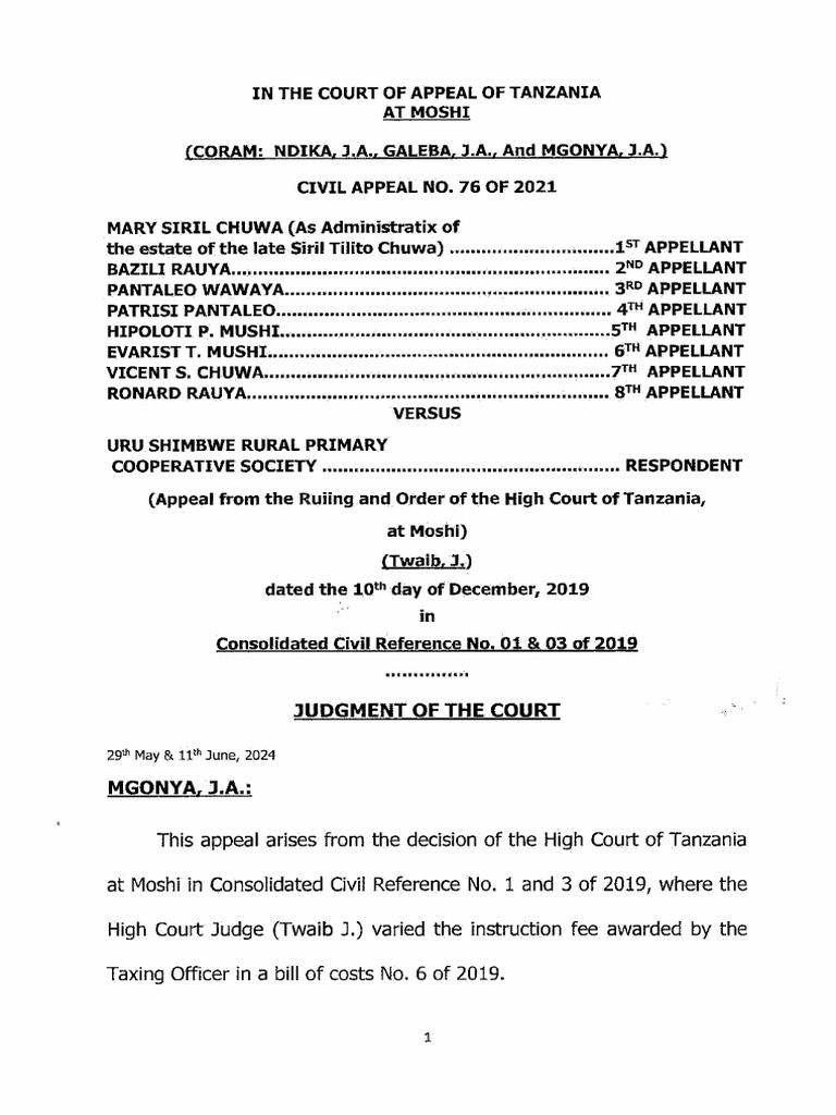 Mary Siril Chuwa and 7 Others Vs Uhuru Shimbwe Rural Primary ...