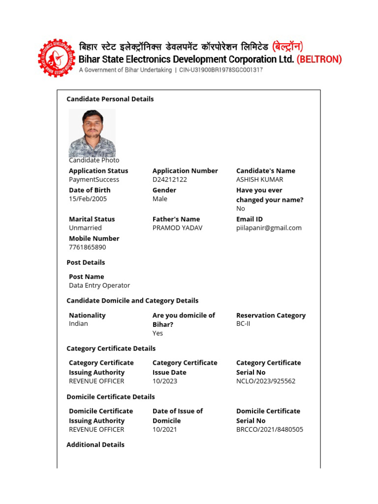 Bsedc Deo 2024 Form | PDF