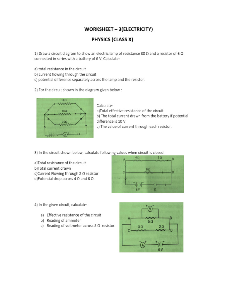 Class X Electricity Worksheet | PDF | Electrical Resistance And ...