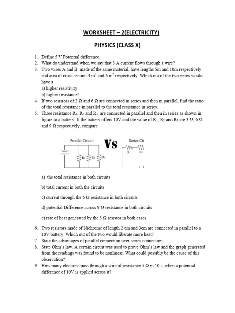 Worksheet2 Electricity 2 | PDF