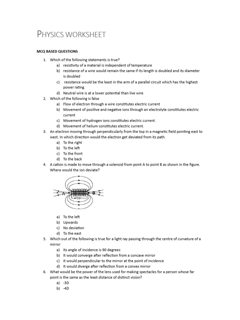 Physics Worksheet: MCQs and Concepts | PDF | Mirror | Optics