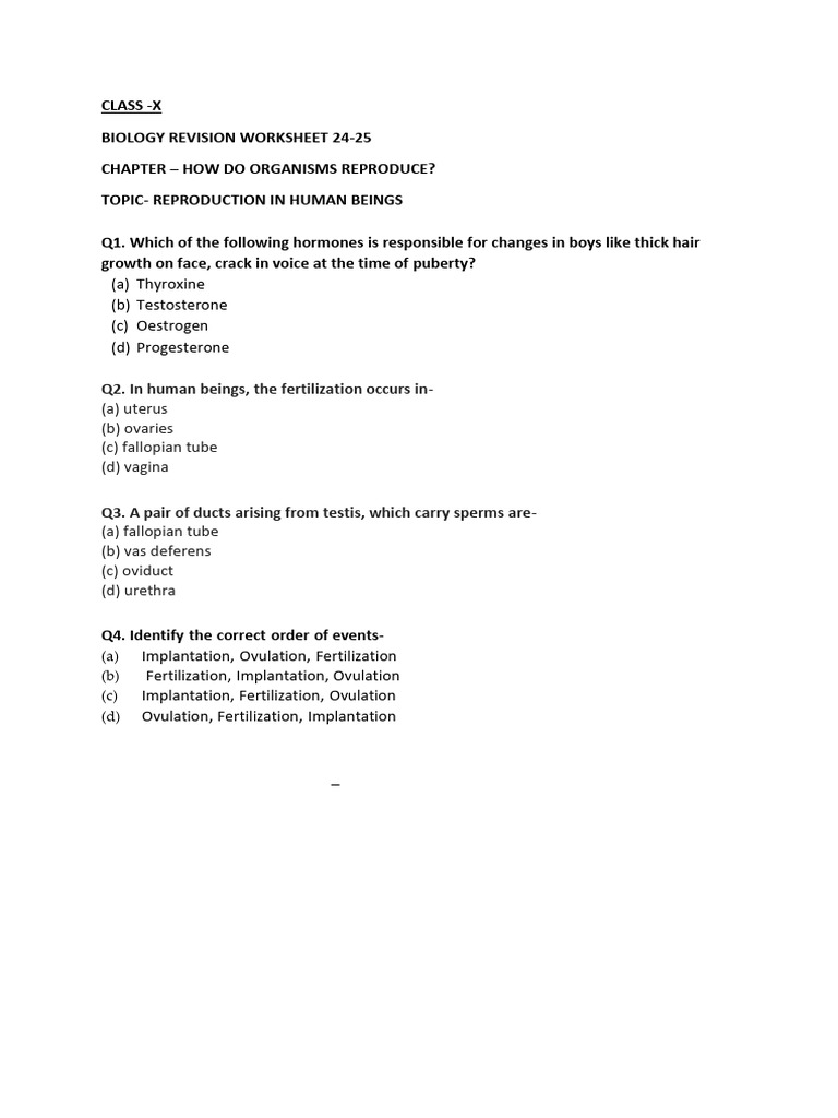 Bio Rev Worksheet Reproduction in Human Beings | PDF | Birth Control | Uterus