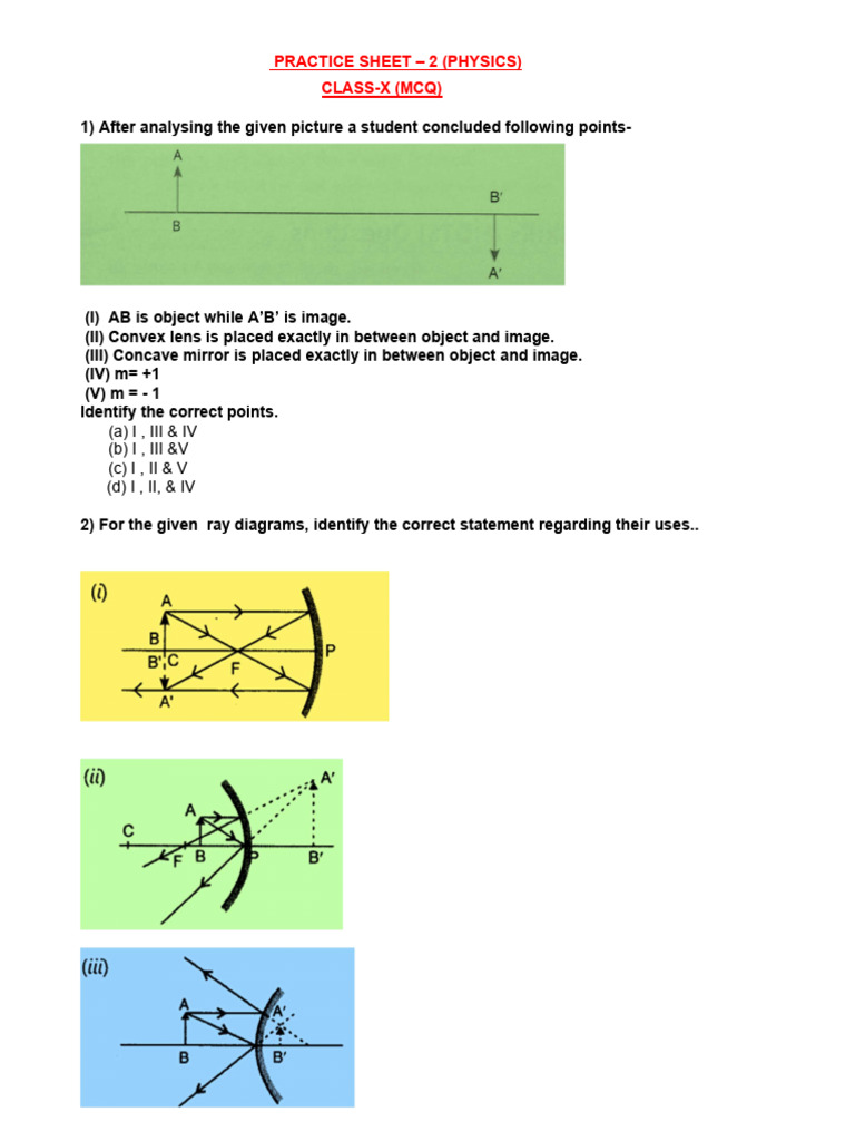 Practice Sheet2202324 2 | PDF | Optics | Glass Applications