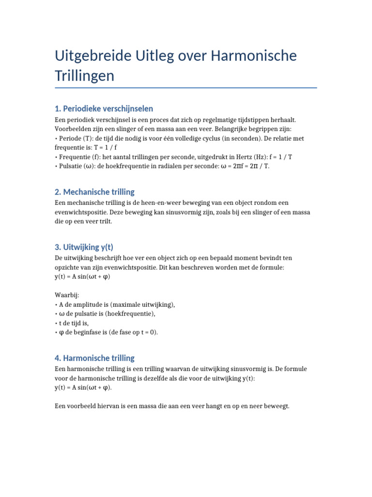 Uitleg Harmonische Trillingen | PDF