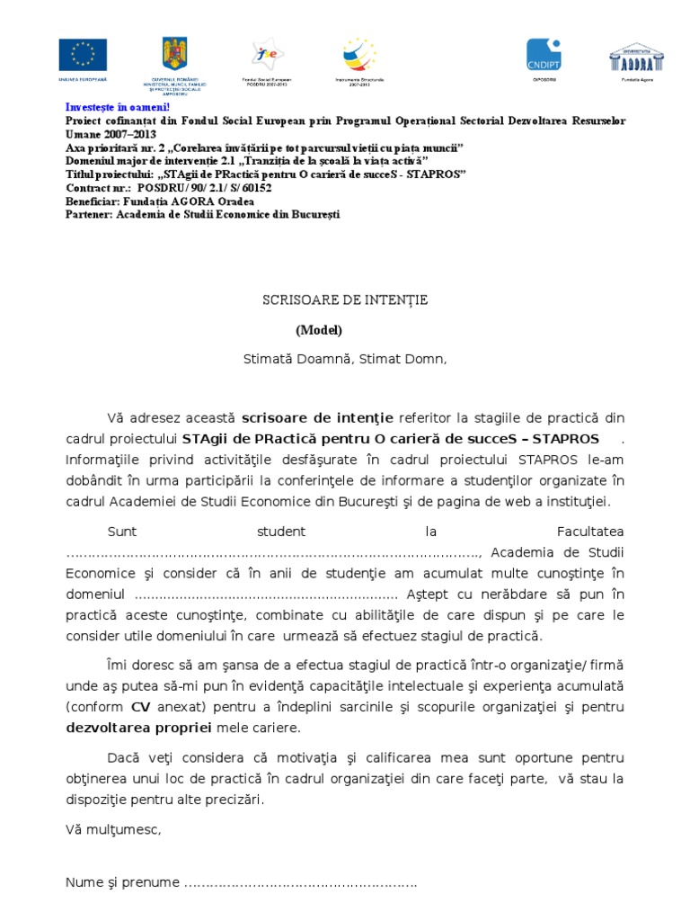 Model Scrisoare de Motivare | PDF