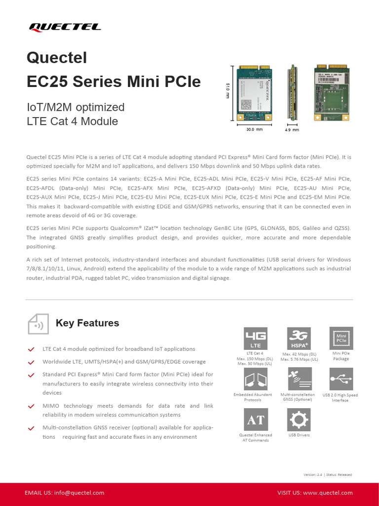 Quectel EC25 Series Mini PCIe LTE Standard Specification V2.4 | PDF ...