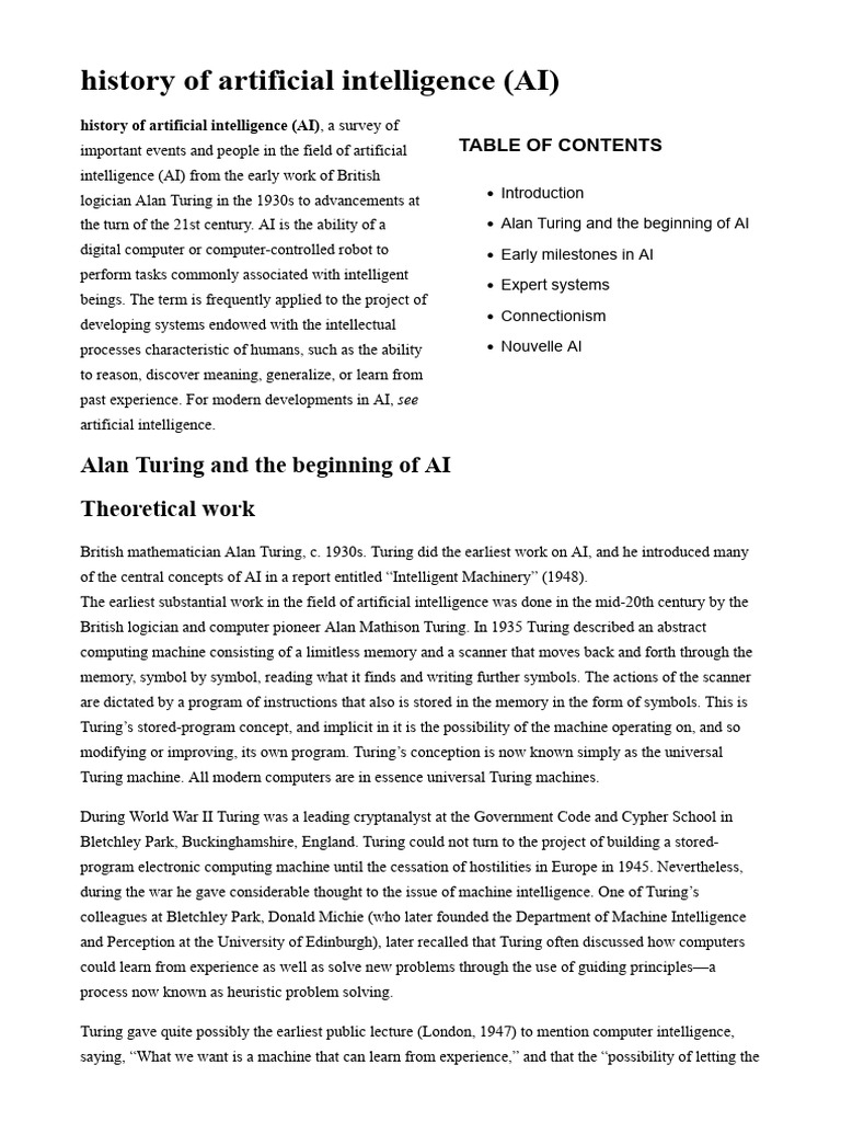 History of Artificial Intelligence Overview | PDF | Artificial ...