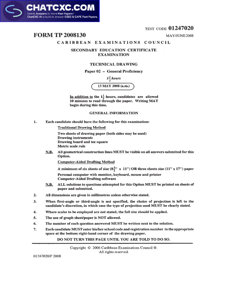 CSEC_Technical_Drawing_P2_2008 | PDF | Tangent | Geometry