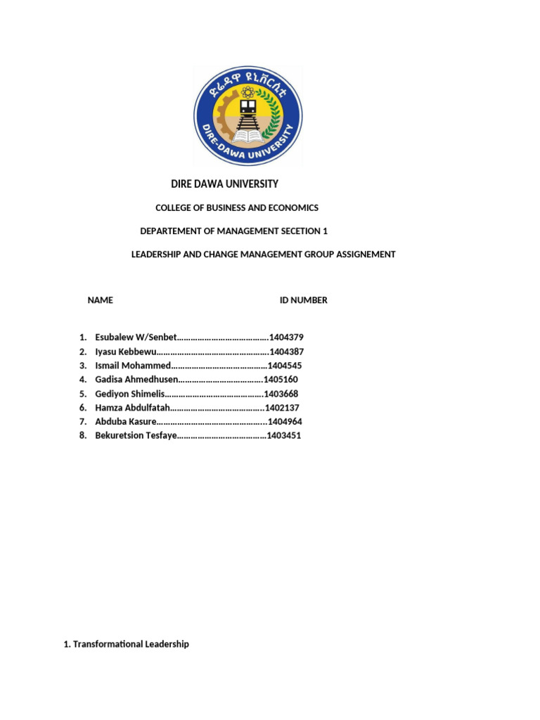 Leadership and Change Management Assignments | PDF | Leadership | Transformational Leadership