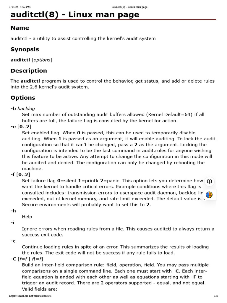 Auditctl 8 Linux Man Page Pdf System Software Utility Software 2427