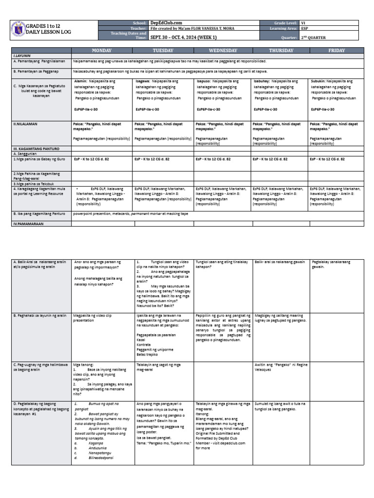 DLL - Esp 6 - Q2 - W1 | PDF