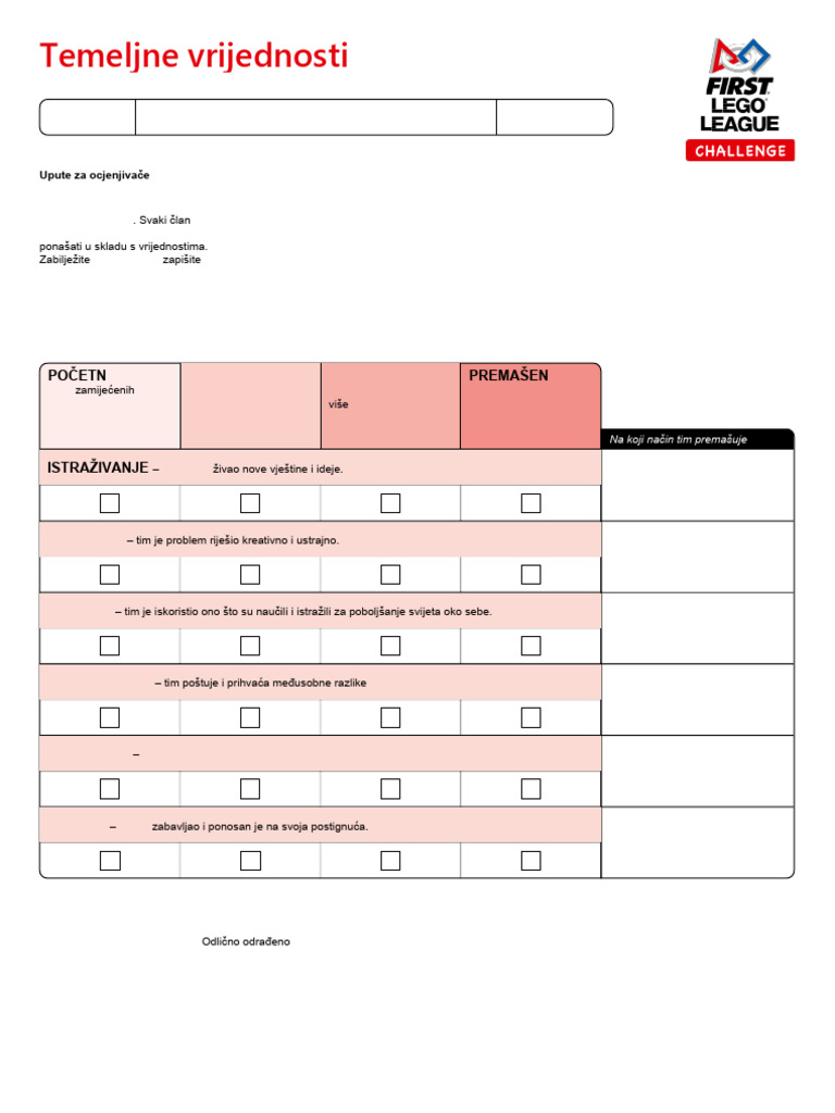 FLL Ocjenjivacki Obrazac-HR | PDF