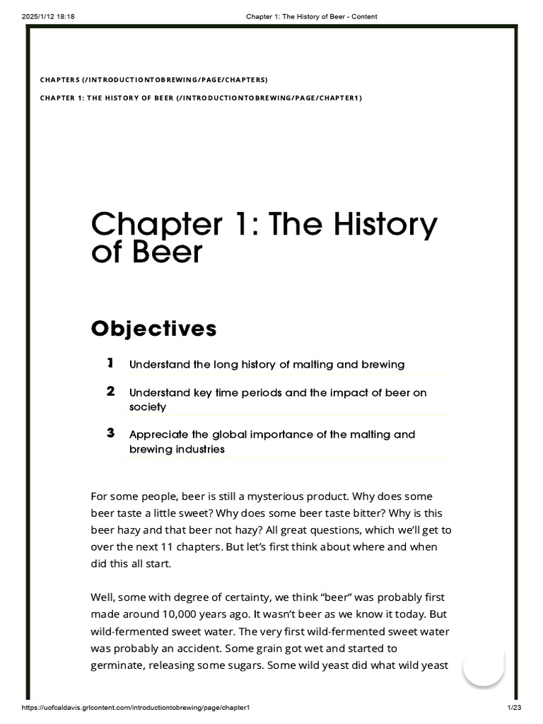 Chapter 1 - The History of Beer - Content | PDF | Beer | Brewing