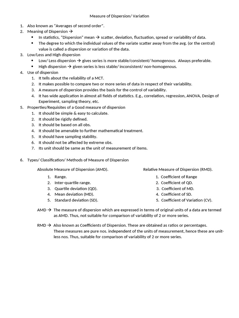 Measure of Dispersion or Variation | PDF | Standard Deviation ...