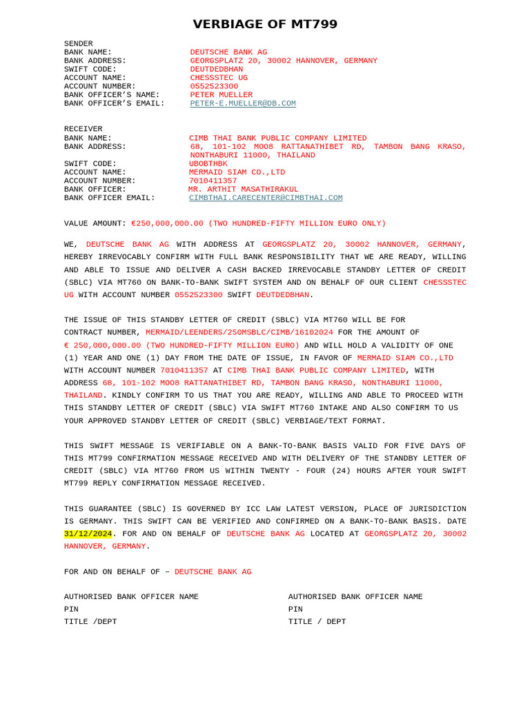 MT799 Verbiage - Cimb Bank - Chessstec Ug | PDF | Letter Of Credit ...