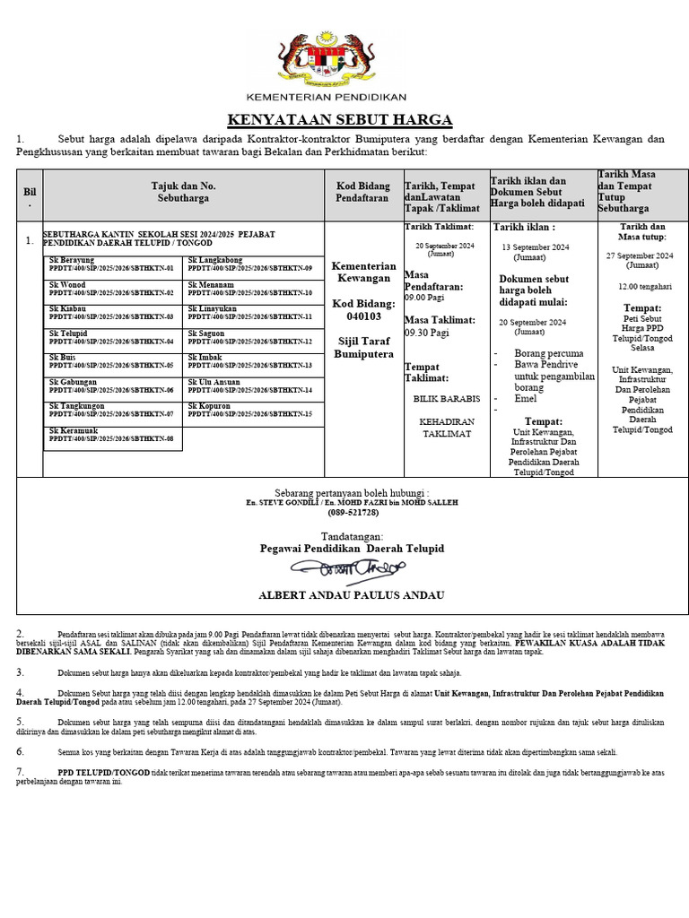 Sebutharga Kantin Sekolah 2024/2025 | PDF