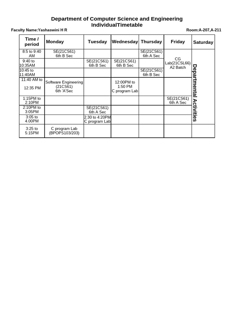 Timetable Monday To Friday | PDF